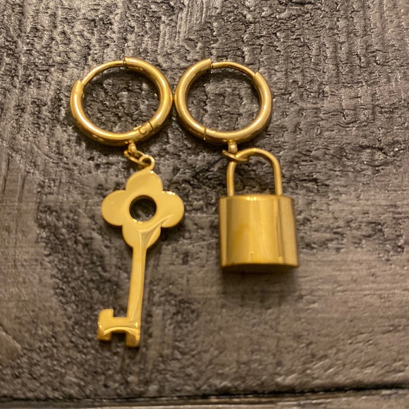 Jewelry | Gold Stainless Steel Lock And Key Earrings | Poshmark